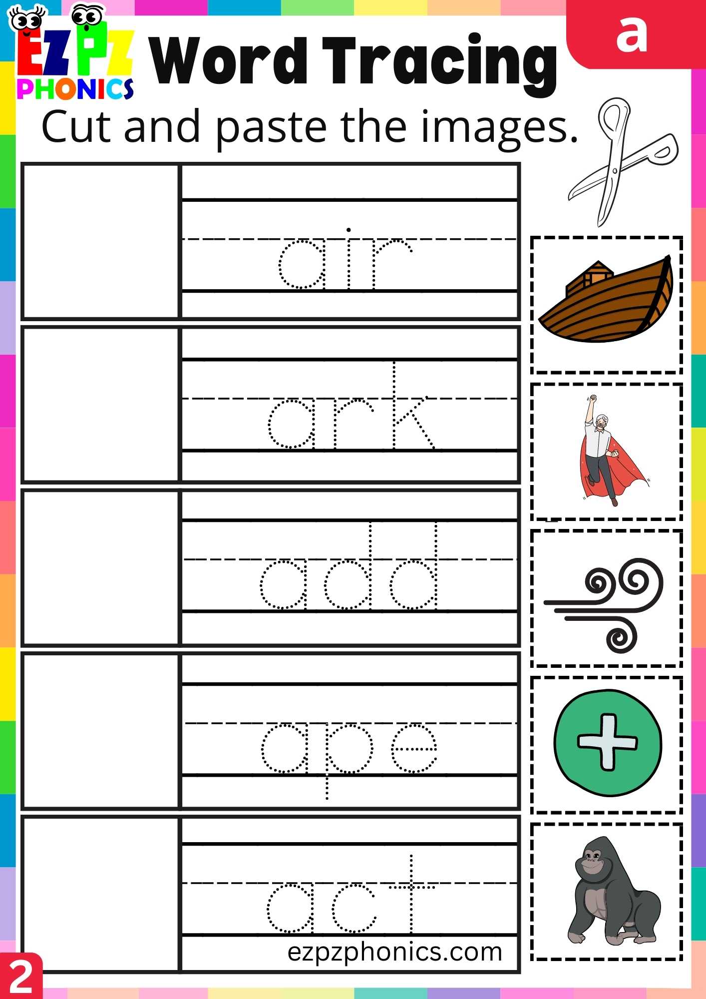 Letter T Word Tracing Beginning Sounds Worksheet - ezpzphonics.com